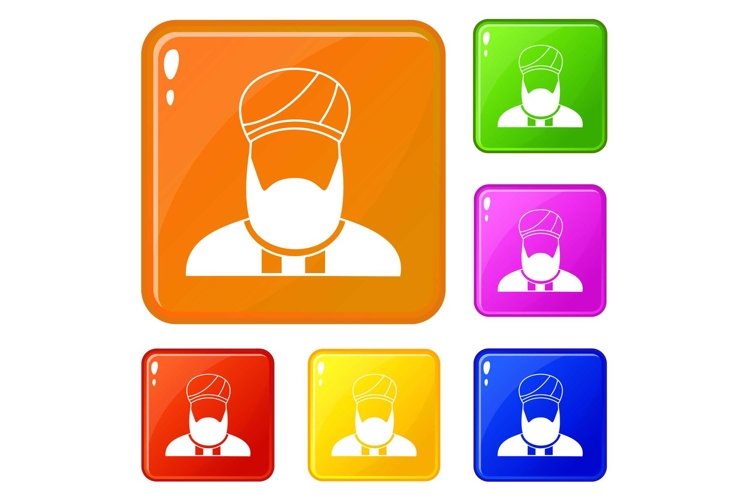 Muslim preacher icons set vector color