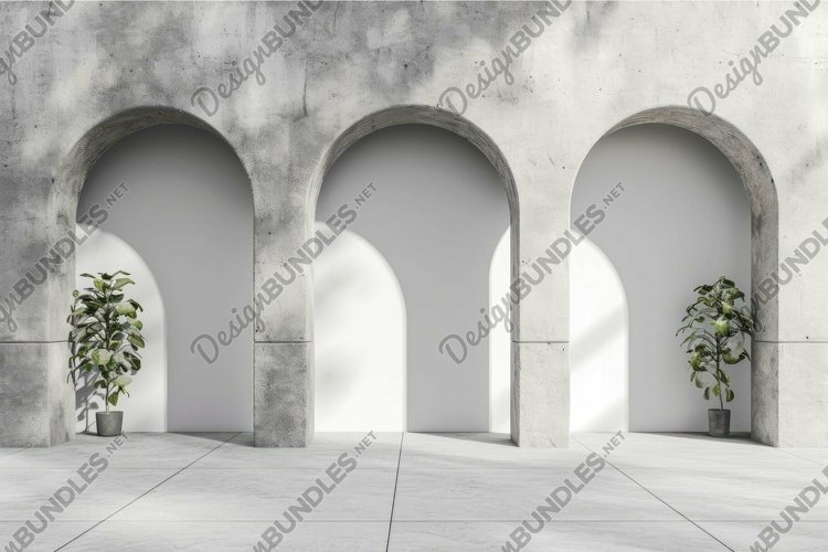 Modern minimalist arches with indoor plants