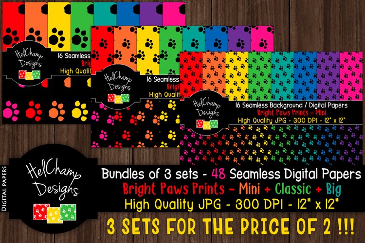 48 seamless Digital Papers - Paws Print Bright serie - DB008 (490032 ...