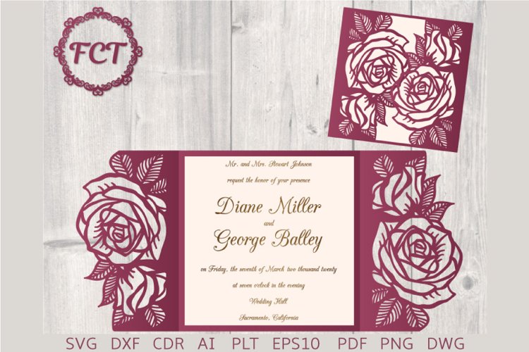 Roses Laser Cut Invite SVG Template Wedding Invitation Card