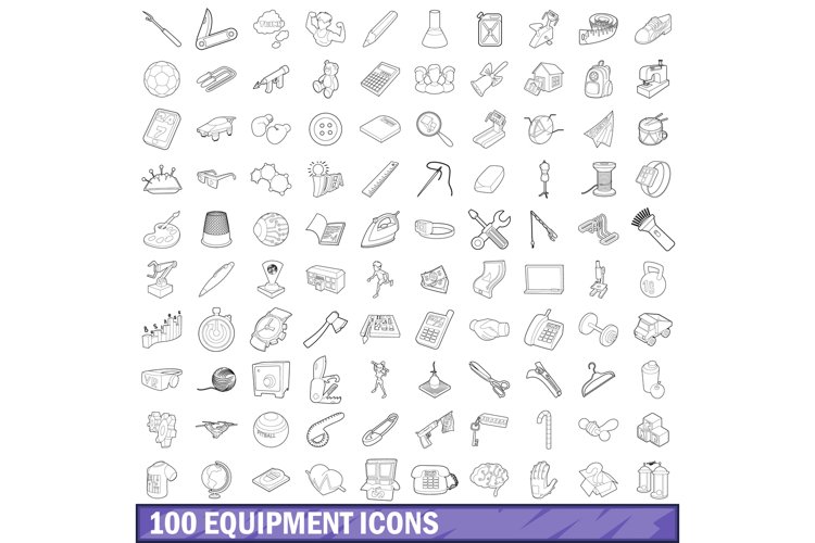 100 equipment icons set, outline style (308608)