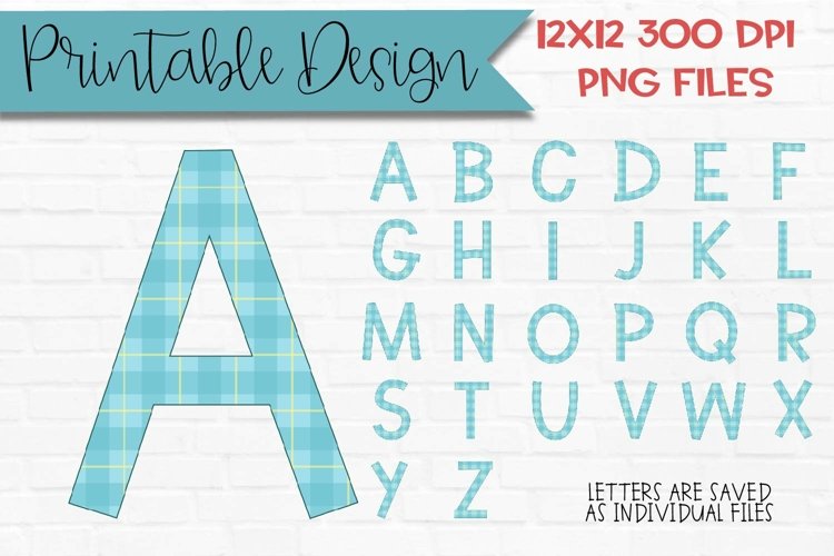 Teal Plaid Sublimation Alphabets Printable Designs