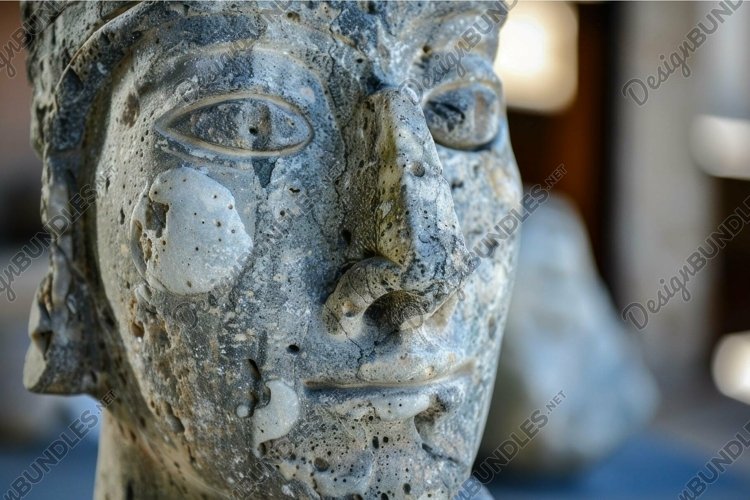 Closeup of ancient sculpted stone face