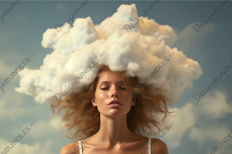 Dreamy portrait of woman with cloud hairstyle (4350626)