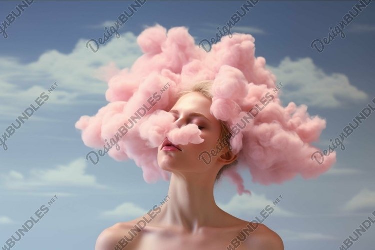 Dreamy portrait with pink cloud hairstyle