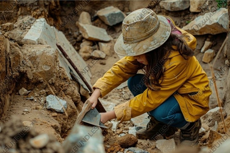 Archaeologist unearthing ancient artifacts at excavation sit