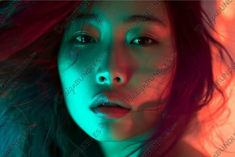 Vivid portrait of woman in colored light