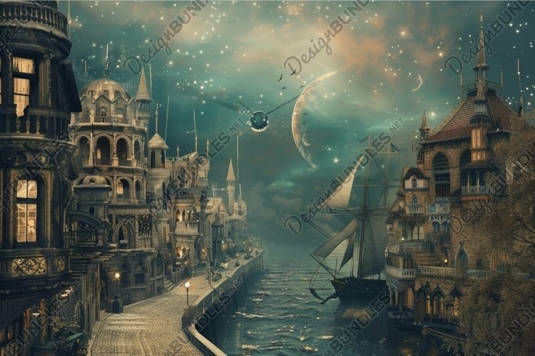 Enchanted evening at the fantasy harbor