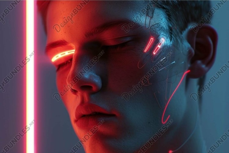 Cybernetic man with neon lights