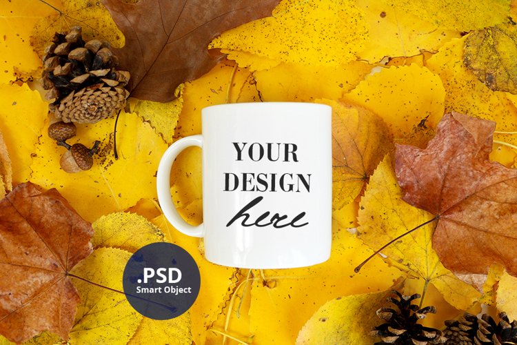 Autumn mug mockup PSD, Fall coffee mug mock up Smart Object