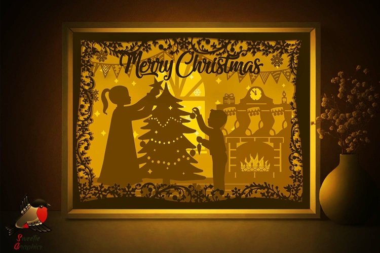 Merry Christmas Silhouette Lightbox Shadow Box SVG Template 1167710 