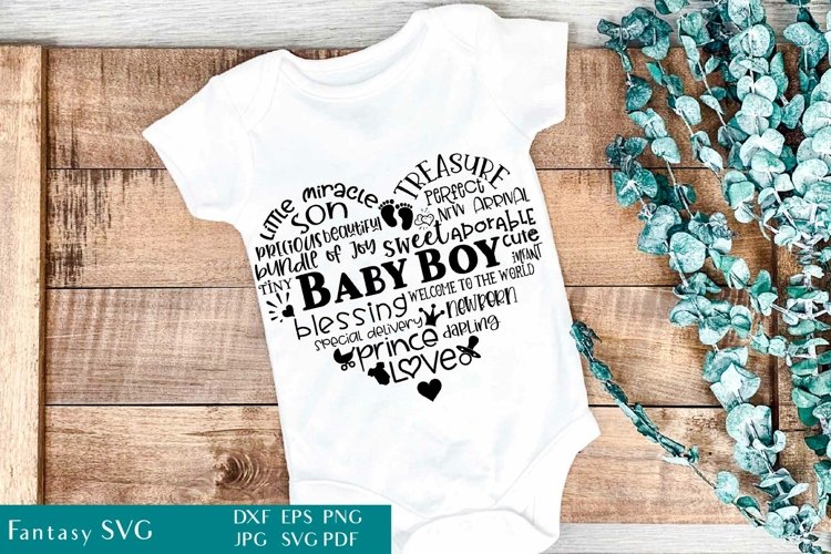 Baby Boy Word Art SVG Cut File | Baby Shower Sublimation PNG
