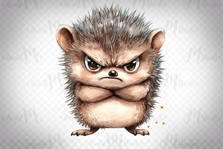 Grumpy Baby Hedgehog - Cute Watercolor Animal Clipart PNG