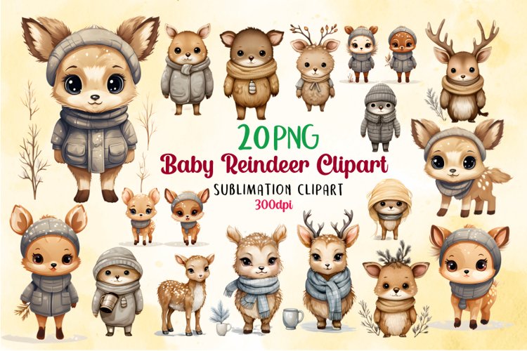 Cute Cozy Baby Reindeer Clipart Bundle