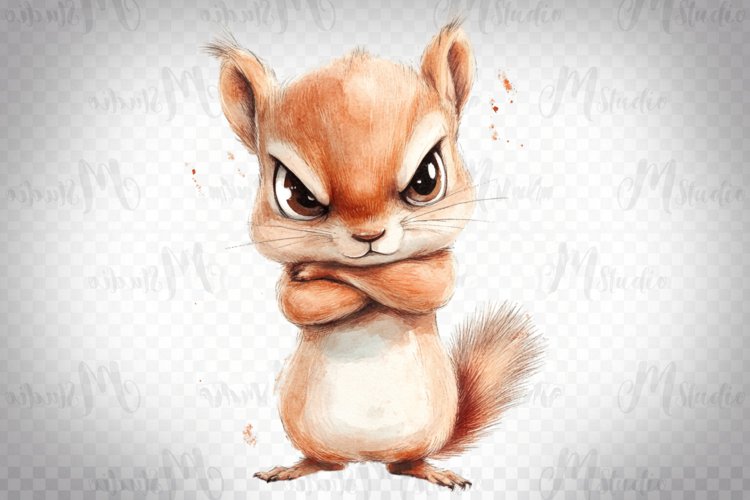 Grumpy Baby Squirrel - Cute Watercolor Animal (4882679)