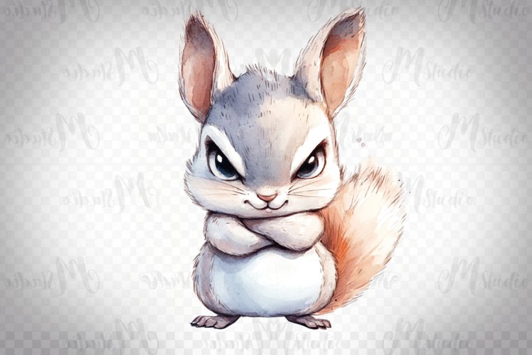 Grumpy Baby Squirrel - Cute Watercolor Animal (4882766)