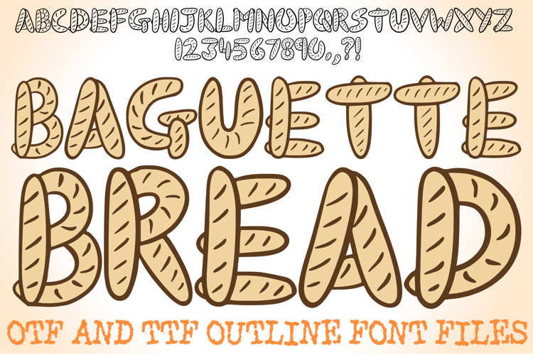 Baguette Bread Lettering Font Food Type Cartoon ABC OTF