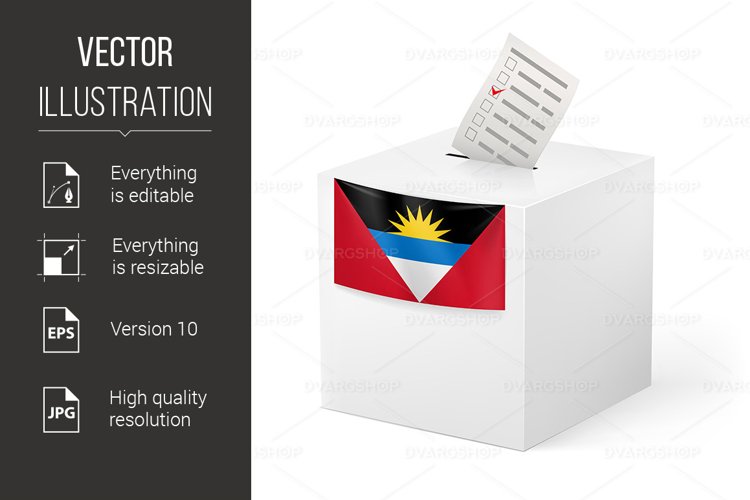 Ballot box with voting paper. Antigua and Barbuda