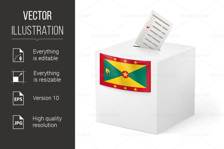 Ballot box with voting paper. Grenada