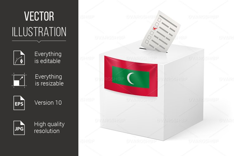 Ballot box with voting paper. Republic of the Maldives