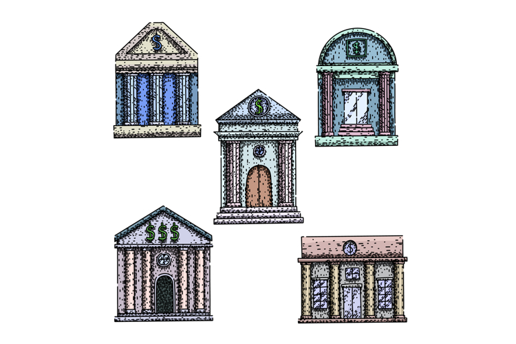 bank building set sketch hand drawn (6557331)