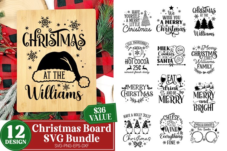 Christmas Kitchen Cutting Board SVG Bundle, Santa Tray SVG