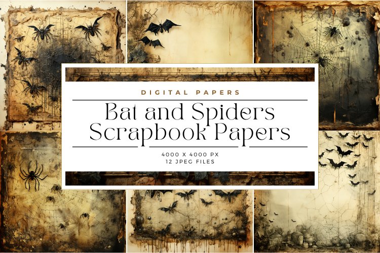 12 Bat and Spiders Scrapbook Papers