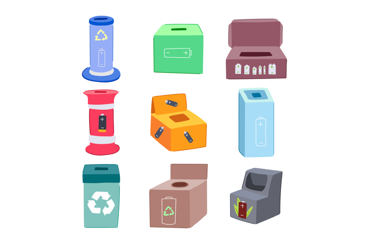 battery recycling box set cartoon