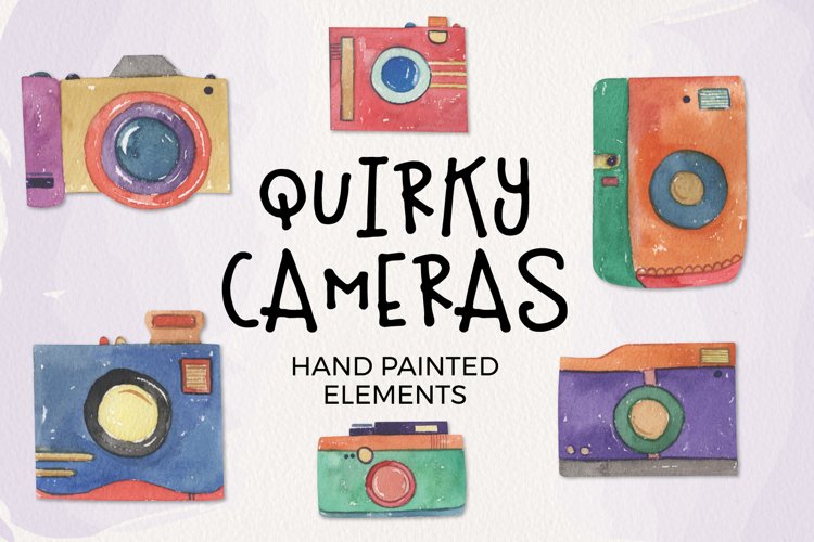 Quirky Bright Cameras Watercolor Elements Painted Photos