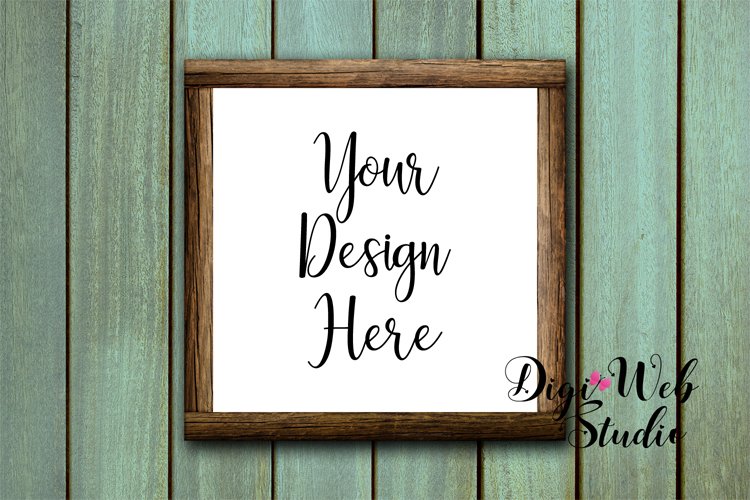 Wood Sign Mockup - Square Wood Frame on Seagreen Washed Wood