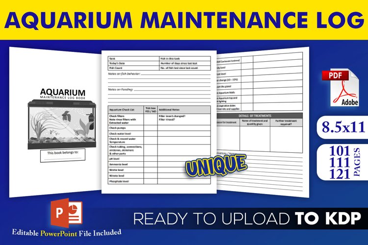 Aquarium Maintenance Logbook KDP Interior Template Editable