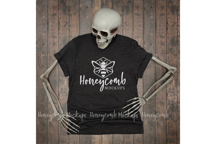 Dark Grey Heather 3001 Halloween Mockup | Skeleton Mockup