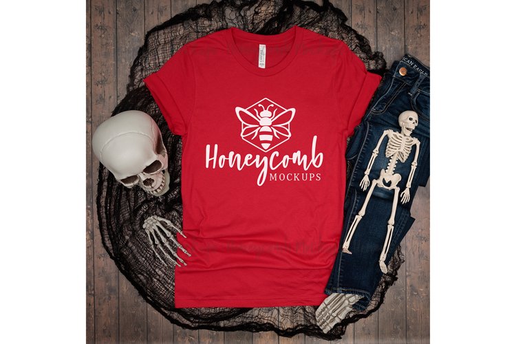 Halloween Red 3001 Bella Canvas Mockup | Skeleton Mockup