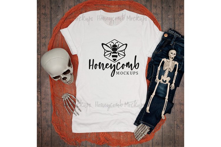 Halloween White 3001 Bella Canvas Mockup | Skeleton Mockup