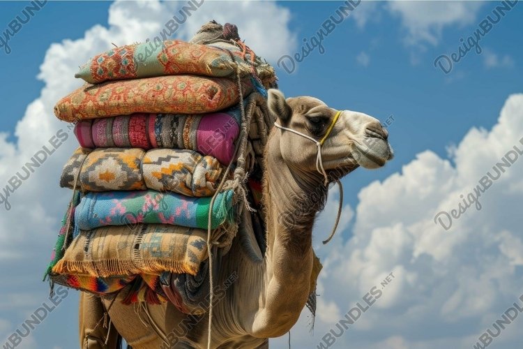 Packed camel against blue sky