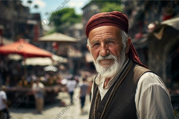 Bustling Turk old man turkish city. Generate Ai