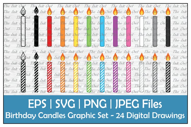Birthday Candles Outline, Silhouette & Color Clipart