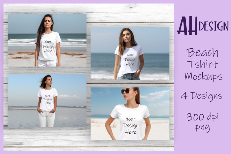 Beach Theme White T-shirt 3:2 Ratio Mockups Bundle (2626582)