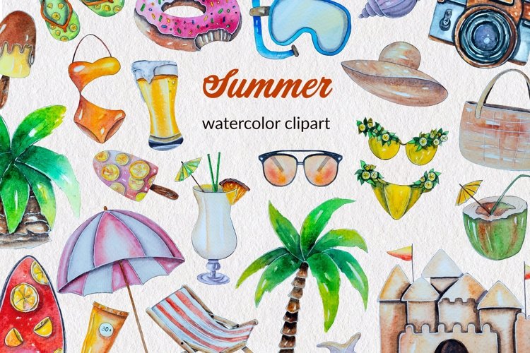 Tropical summer watercolor clipart PNG elements (1436037) | Clipart ...