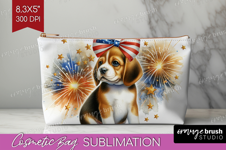 Beagle Dog Cosmetic Bag Patriotic Dog Makeup Bag PNG