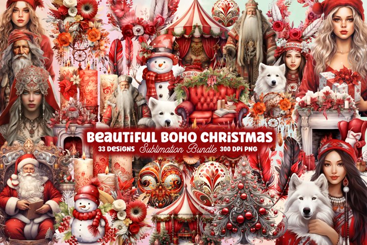 Beautiful Boho Christmas Clipart Bundle, Boho Christmas