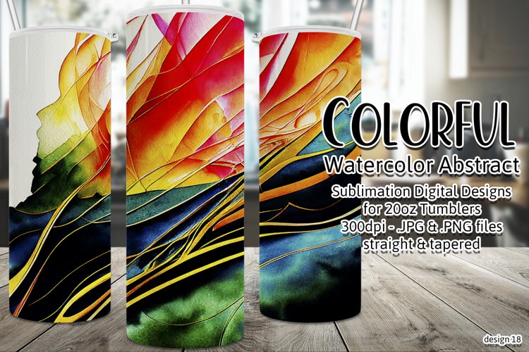Abstract Watercolor Tumbler, Colorful Watercolor Sublimation