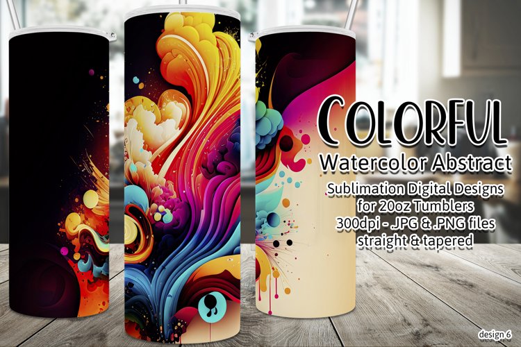 Abstract Watercolor Tumbler, Colorful Watercolor Sublimation