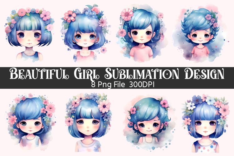 Watercolor Beautiful Girl Sublimation Bundle