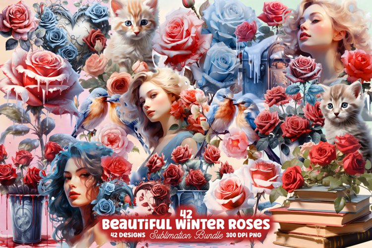 Beautiful Winter Roses Clipart, Christmas Rose Clipart Bundl