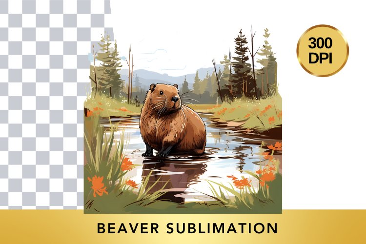 Watercolor beaver Clipart , Animal Sublimation PNG