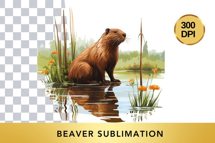 Watercolor beaver Clipart , Animal Sublimation PNG