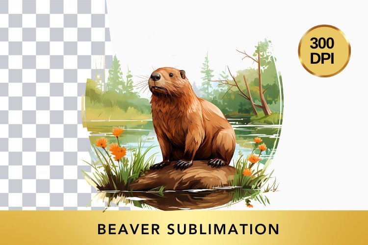 Watercolor beaver Clipart , Animal Sublimation PNG
