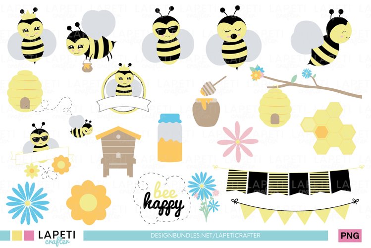 Bee Clipart Bundle| 20 PNG files | Digital stickers
