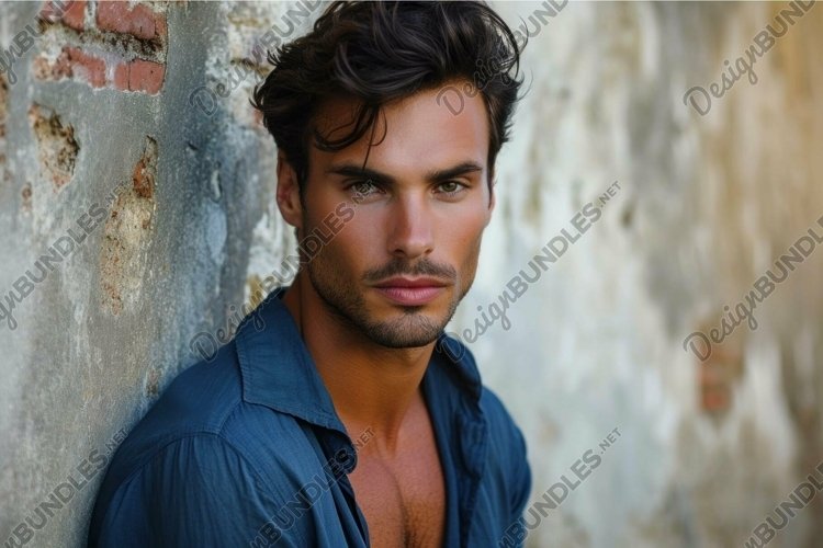Handsome man posing by weathered wall